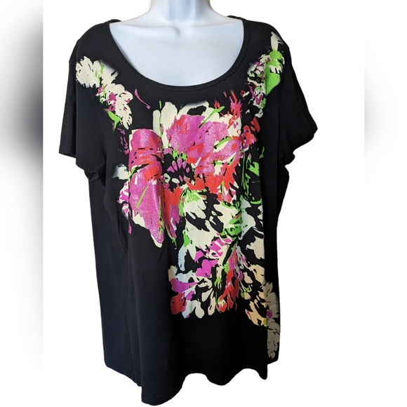 Just My Size | Tops | Jms Black Short Sleeve Bright Colorful Floral ...
